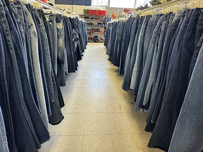 The denim canyon stretches as far as the eye can see. A blue jean lover's dream where every waist size and leg length finds its match.
