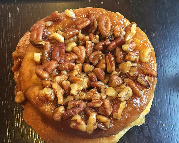 This pecan-crowned masterpiece isn't just a donut—it's nature and nurture in perfect harmony, where tree nuts meet dough in sweet matrimony.