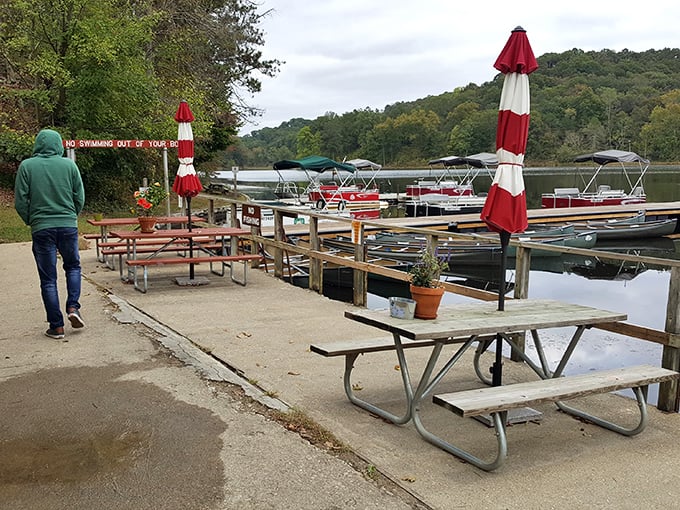 Picnic tables and pontoon boats await visitors – where "dining with a view" takes on a whole new meaning without a hefty restaurant bill.