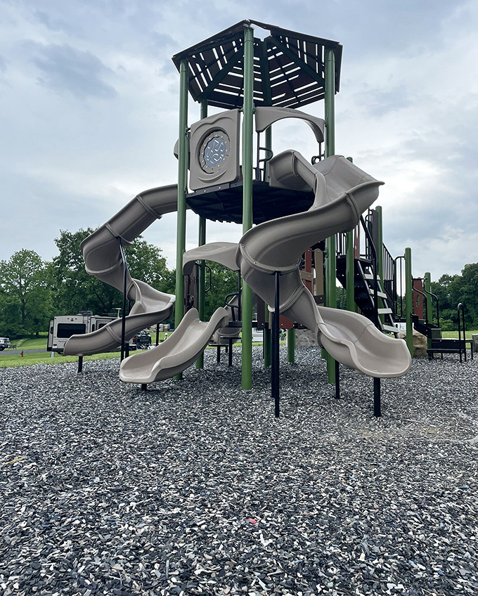 This playground's twisting slides promise the kind of old-school fun that existed long before children needed charging ports and Wi-Fi passwords.