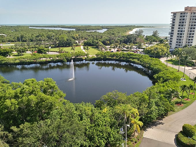 A bird's-eye view of paradise – where manicured gardens and wild mangroves create the perfect balance of civilization and untamed Florida beauty.