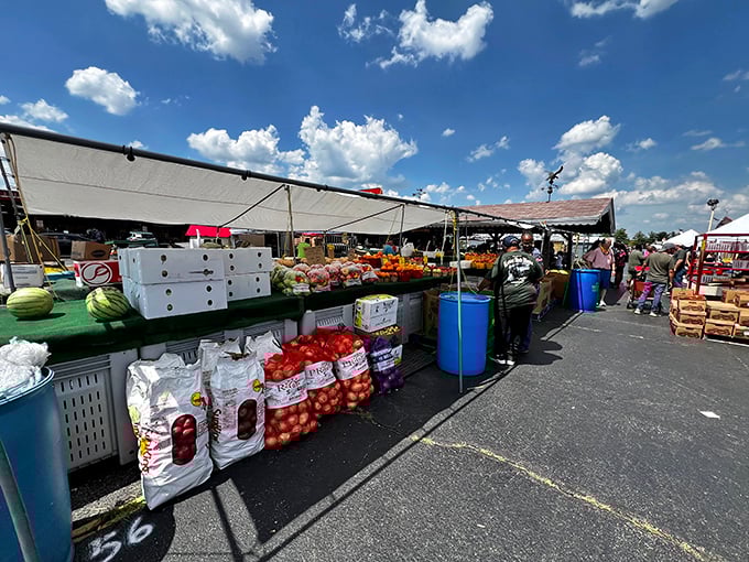 Fresh produce vendors bring farm-to-market simplicity amid the collectibles chaos, offering shoppers a chance to fill their pantries while emptying their wallets elsewhere.