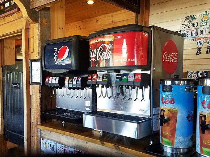 The self-serve drink station – where decisions about ice-to-soda ratios are the only stress you'll experience during your visit.