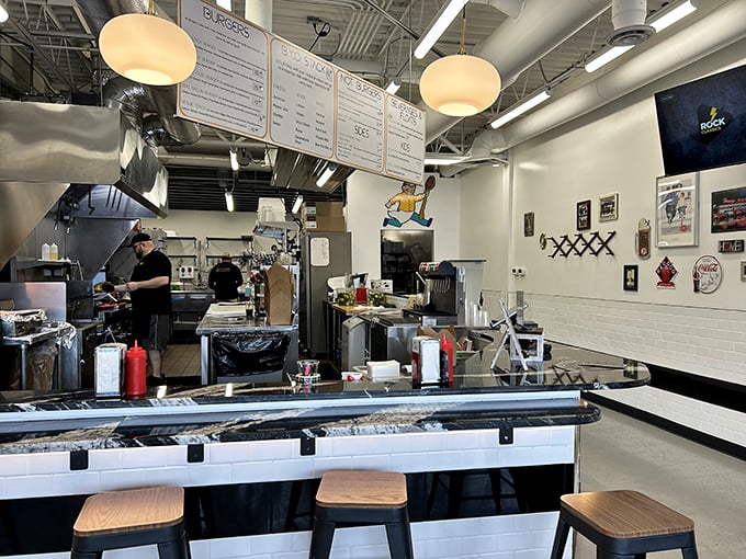 Open kitchen concept lets you watch the magic happen – dinner and a show.