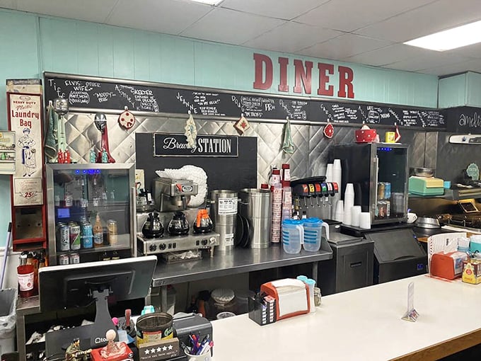 The beverage station isn't just functional—it's a shrine to caffeine and conversation, where mugs are filled and stories are shared.
