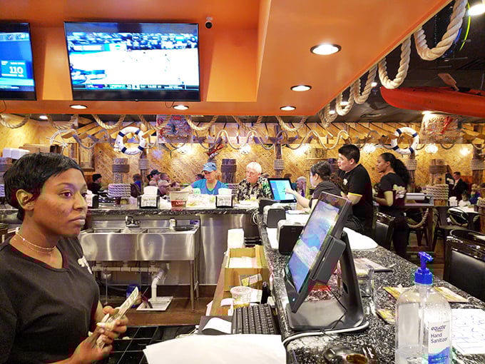Where the magic happens—staff ready to guide you through the delicious chaos of choosing between king crab, snow crab, or "why not both?"