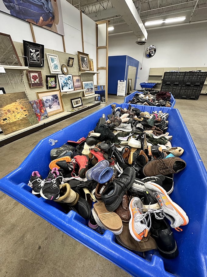 The shoe section's more chaotic cousin – where diamond-in-the-rough footwear awaits the dedicated digger willing to sort through the pile.