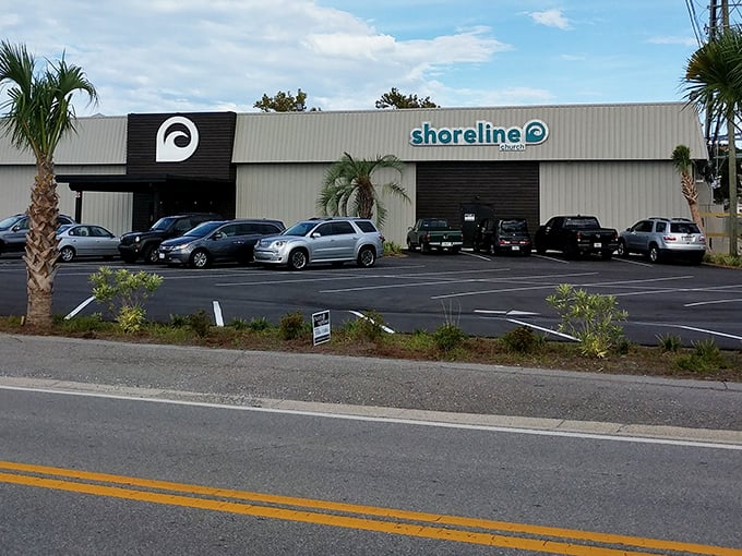 Shoreline Church—where Sunday services might include prayers for good weather, great fishing, and reasonable vacation rental prices. 