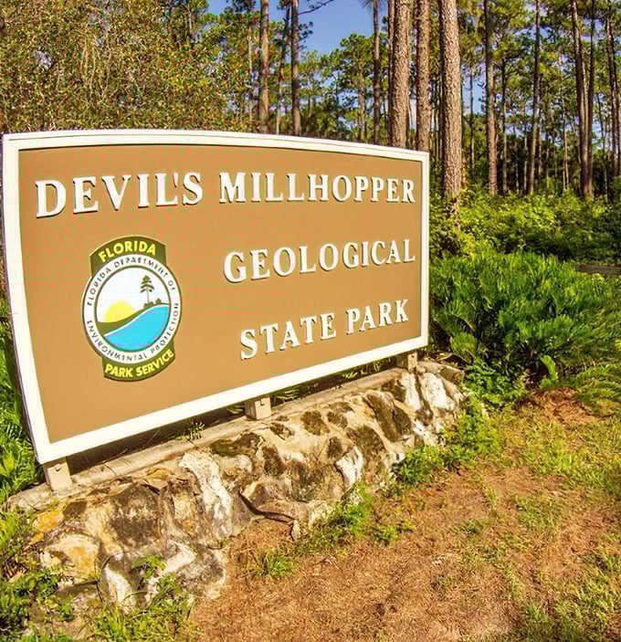 The entrance sign welcomes adventurers to geological paradise. No flashy neon needed when Mother Nature provides the real spectacle just beyond.