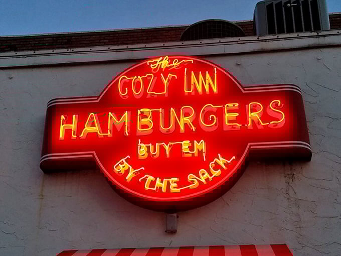 When the sun goes down, the neon glows up—a beacon of burger hope illuminating downtown Salina for generations of night owls.