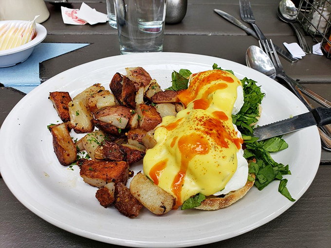 Eggs Benedict that makes you wonder why you ever settled for fast food breakfast. Those potatoes didn't just get roasted—they got a standing ovation.