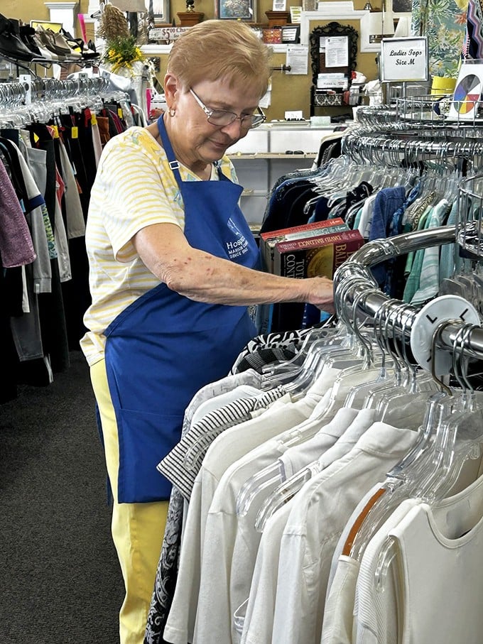 Dedicated volunteers carefully organize and price merchandise, bringing decades of retail wisdom to this charitable enterprise.