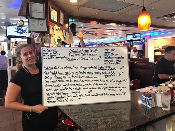 The specials board gets the VIP treatment it deserves—each dish a potential life-changing decision waiting to be made.