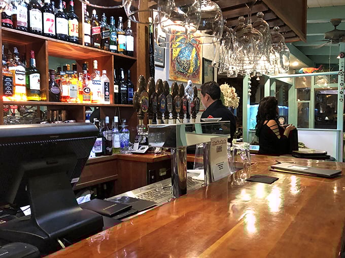 The bar at Fishwife isn't just serving drinks—it's serving possibilities. Each bottle holds potential for the perfect seafood pairing.
