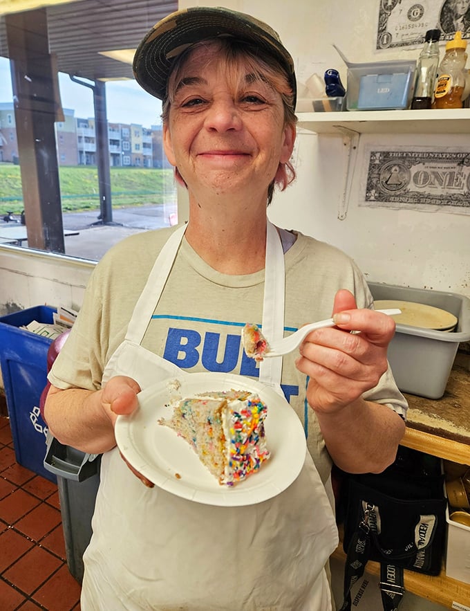 The joy of serving homemade cake with sprinkles – because sometimes happiness comes on a small white plate.