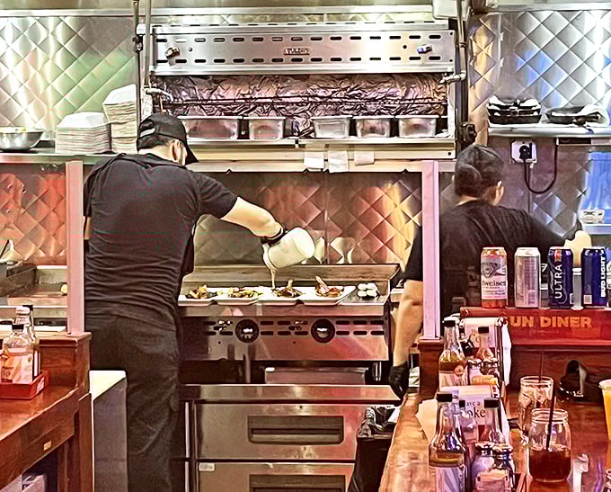 Behind the scenes, Sun Diner's kitchen crew orchestrates breakfast symphonies with precision and care—the unsung heroes of your morning meal.