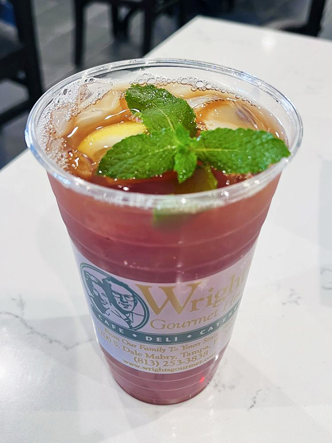 Sweet tea garnished with mint and lemon—Florida's version of champagne. The perfect companion to cut through all that sandwich richness.