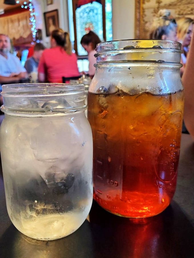 Mason jar drinks – where Southern charm meets practical hydration. Sweet tea so authentic it practically has an accent.