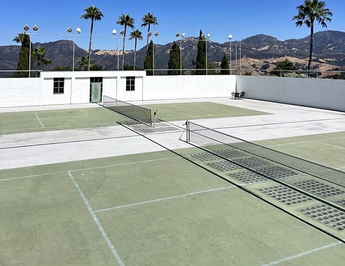 Tennis, anyone? This court has probably hosted more famous backhands than Wimbledon, all with the California mountains providing a backdrop worthy of a movie set.