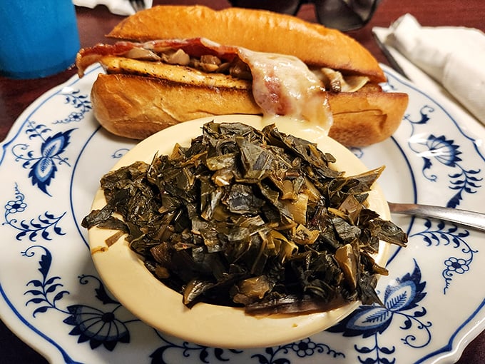 A sandwich that demands two hands and collard greens that would make any Southern grandmother nod in approval.