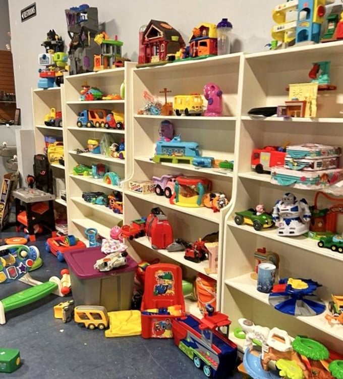 The toy section: where childhood memories are recycled for a new generation of imaginative adventures. Plastic dinosaurs never go extinct.