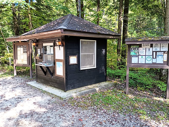 Small building, big information! This humble outpost contains all the wisdom you need to avoid becoming that "lost hiker" news story. 
