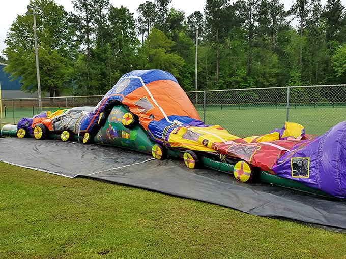 Festival fun comes in colorful packages! This inflatable playground proves Sandersville knows how to throw a community celebration that delights the young and young-at-heart.
