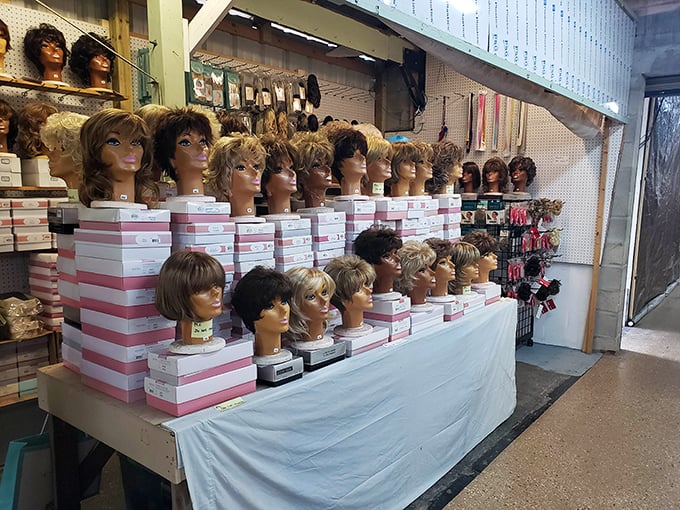 Wig wonderland! Change your look faster than a superhero in a phone booth—identity crisis or fashion statement? You decide.