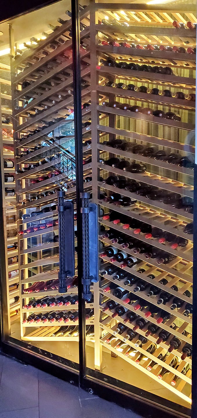 This wine display isn't storage—it's a temperature-controlled gallery of liquid art. Each bottle waits patiently for its moment to shine.