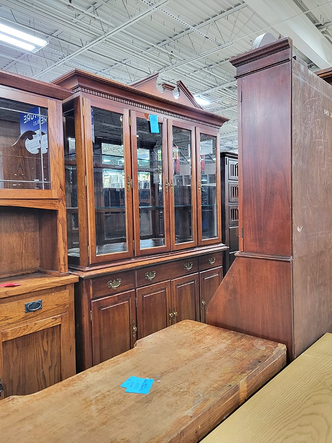 Solid wood craftsmanship that puts modern furniture to shame. This cabinet has probably witnessed more family dinners than most restaurants.