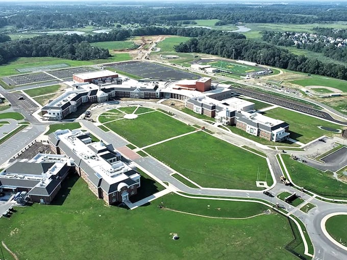 A modern school campus on Odessa's outskirts shows how the community balances historic preservation with contemporary needs.