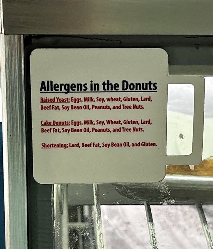 Even allergen information gets the no-nonsense treatment at Donna's. Transparency tastes as good as their donuts.