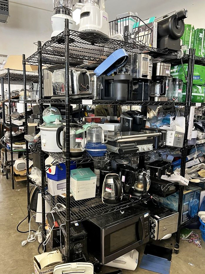 The small appliance graveyard or entrepreneur's goldmine? One shopper's abandoned bread maker is another's ticket to artisanal sandwich heaven.