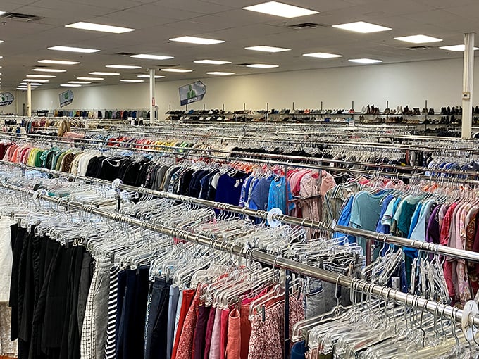 Rack after rack of possibilities – where fashion trends of the past five decades mingle in a democratic display.