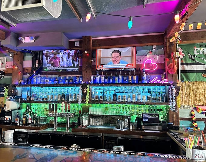 A bar that glows like a tropical aquarium, promising libations that will make you forget about Monday's looming spreadsheet deadline.