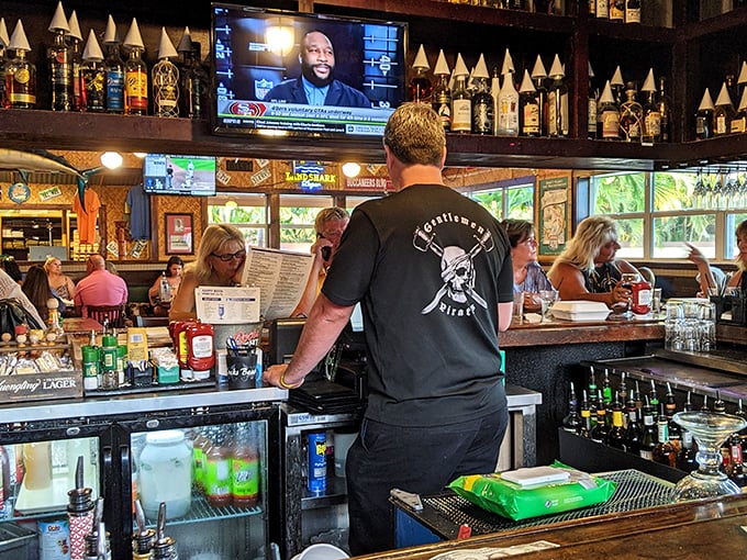 Behind every great Florida seafood experience is a bar like this—where stories flow as freely as the drinks and everyone feels like a regular.