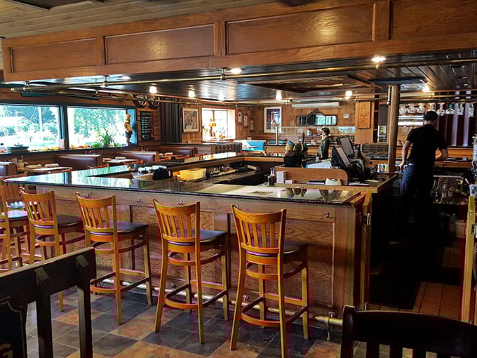 A bar area that invites you to settle in, whether you're waiting for a table or making an evening of sampling what's behind the counter.