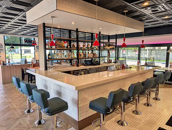 That bar area proves this isn't just about food – it's about gathering, sharing stories, and maybe a drink.
