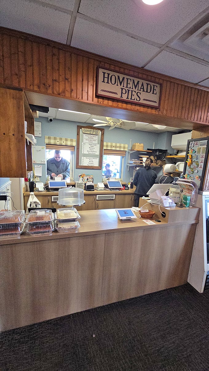 The pie counter—where dreams come true and diets go to die. Behind this humble counter, Amish baking traditions transform into Florida legends.