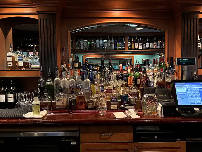 A bar stocked for serious business – because sometimes the perfect seafood dinner requires the perfect Manhattan as its opening act.