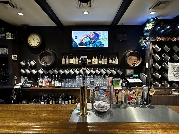 The bar—where bottles, mugs, and decades of stories line the walls, and the perfect pour is both science and art.