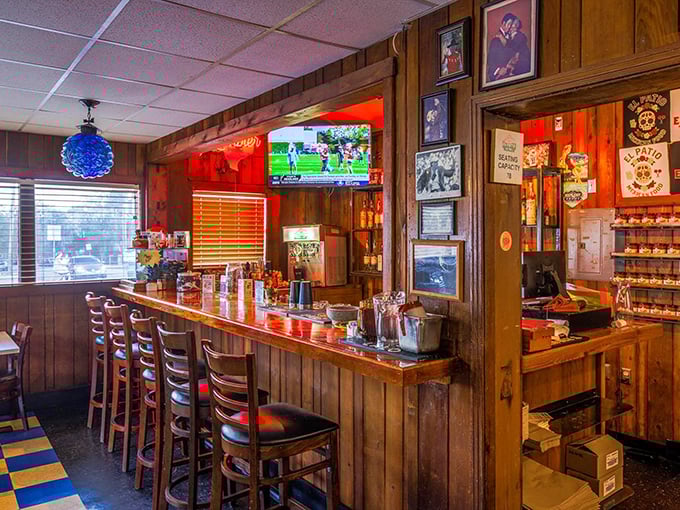 The bar isn't just serving drinks—it's serving memories, with wood-paneled walls that have absorbed decades of laughter and Longhorn game celebrations.