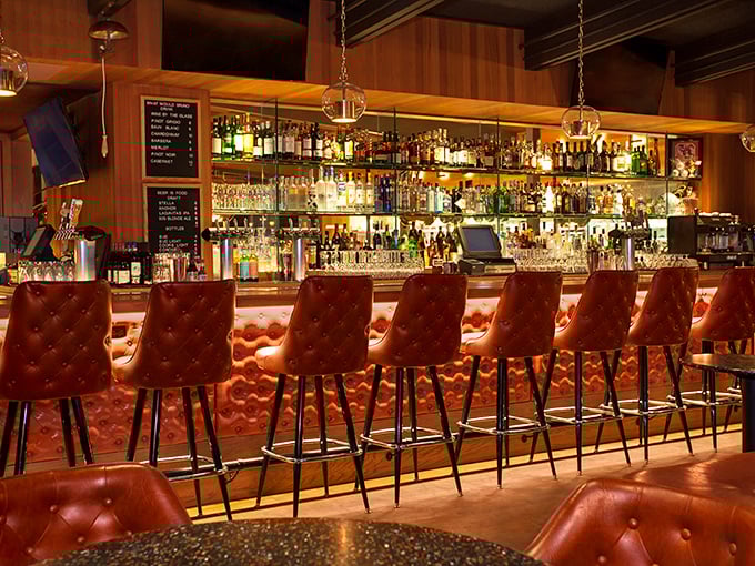 The bar doesn't just serve drinks; it serves possibilities—each bottle backlit like a supporting actor waiting for its moment to shine.