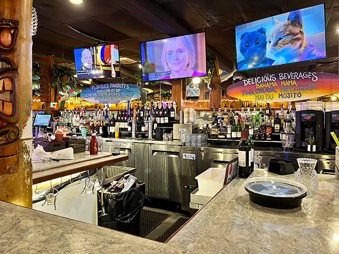 The bar doesn't just serve drinks – it crafts liquid companions worthy of those legendary seafood platters.