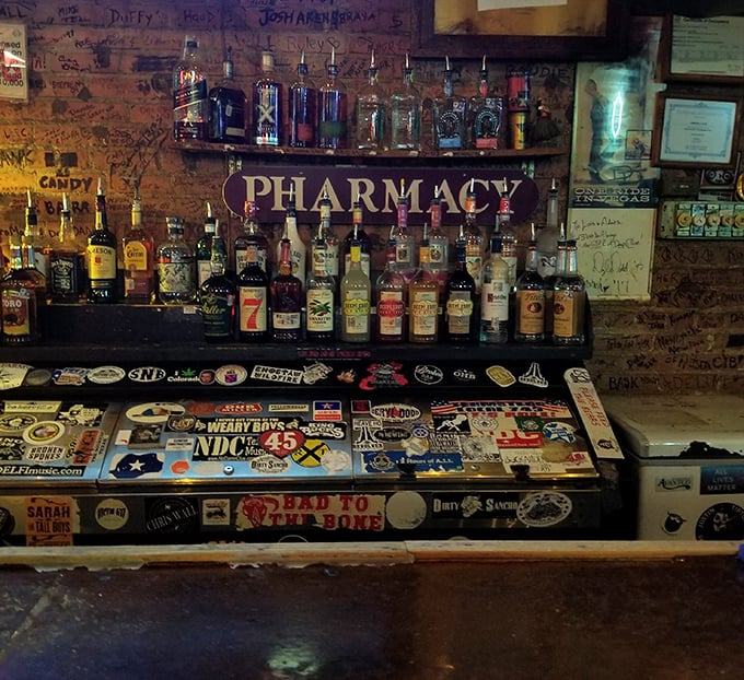 The bar's "PHARMACY" sign isn't false advertising—these liquid prescriptions have been curing what ails Dallas locals for generations.