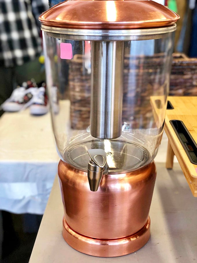 This copper and glass beverage dispenser isn't just functional—it's the conversation piece your next gathering needs, rescued from secondhand obscurity.