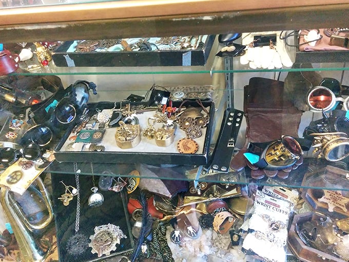 Vintage treasures glimmer under glass, whispering stories of decades past. That pocket watch might have timed someone's wedding day speech in 1962.