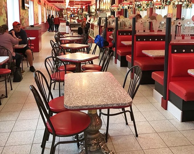 The diner section isn't just seating – it's a time portal to simpler days when ice cream parlors were social hubs and calories didn't count.