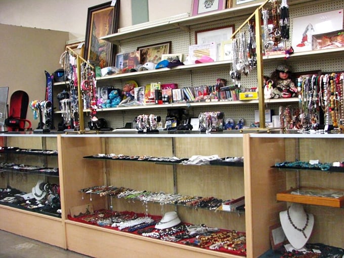 Jewelry and accessories that span decades of fashion trends. One person's "so last season" becomes another's "vintage find" in this glittering display. 
