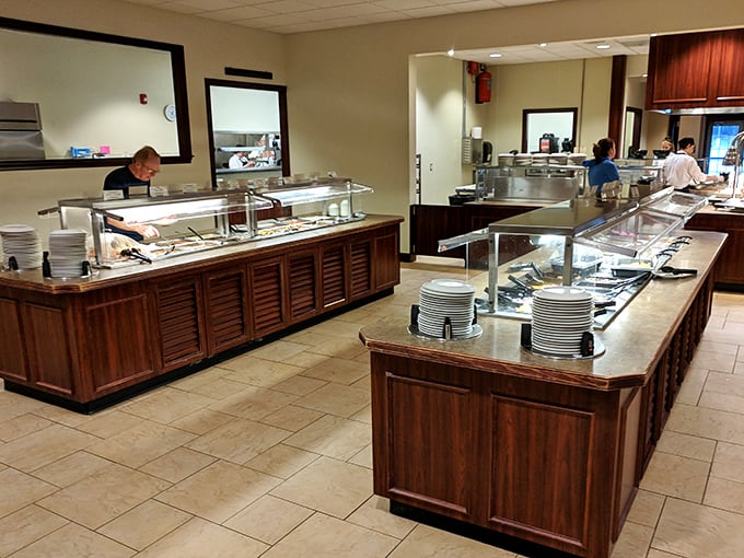 The buffet spread looks like someone's grandmother decided to feed the entire county – and succeeded magnificently.
